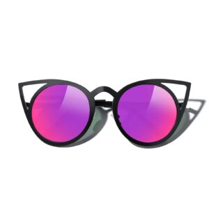 MERRY'S Cat Eye Sunglasses Round Metal Cut-Out Flash Mirror Lens Metal Frame Sun glasses S8064 (Red, 50)