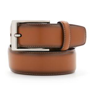 Perry Ellis Men's Leather Amigo Dress Belt, Luggage Brown, 34