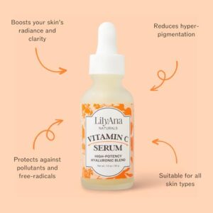 LilyAna Naturals Vitamin C Serum for Face - Face Serum with Hyaluronic Acid and Vitamin E, Anti Aging Serum, Reduces Age Spots and Sun Damage, Promotes Collagen and Elastin (1oz)