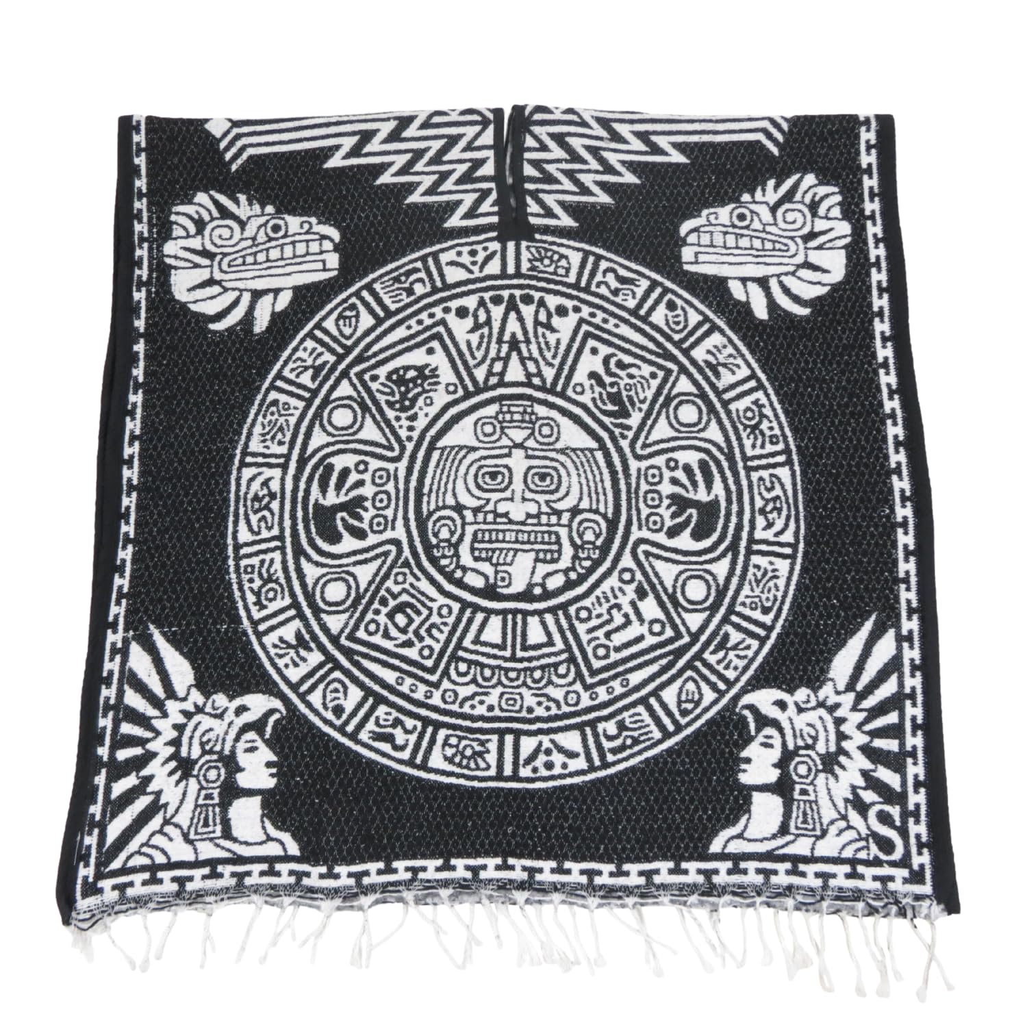 Ethnic Identity Mexican Poncho Aztec Calendar for Men and Women | Reversible Cobija Blanket for Fiesta, Outdoor Activities, Hiking,Hunting, and Camping (Black)