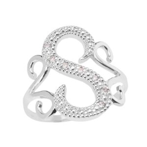 initial rings sterling silver modern cursive 's cz (size 10)