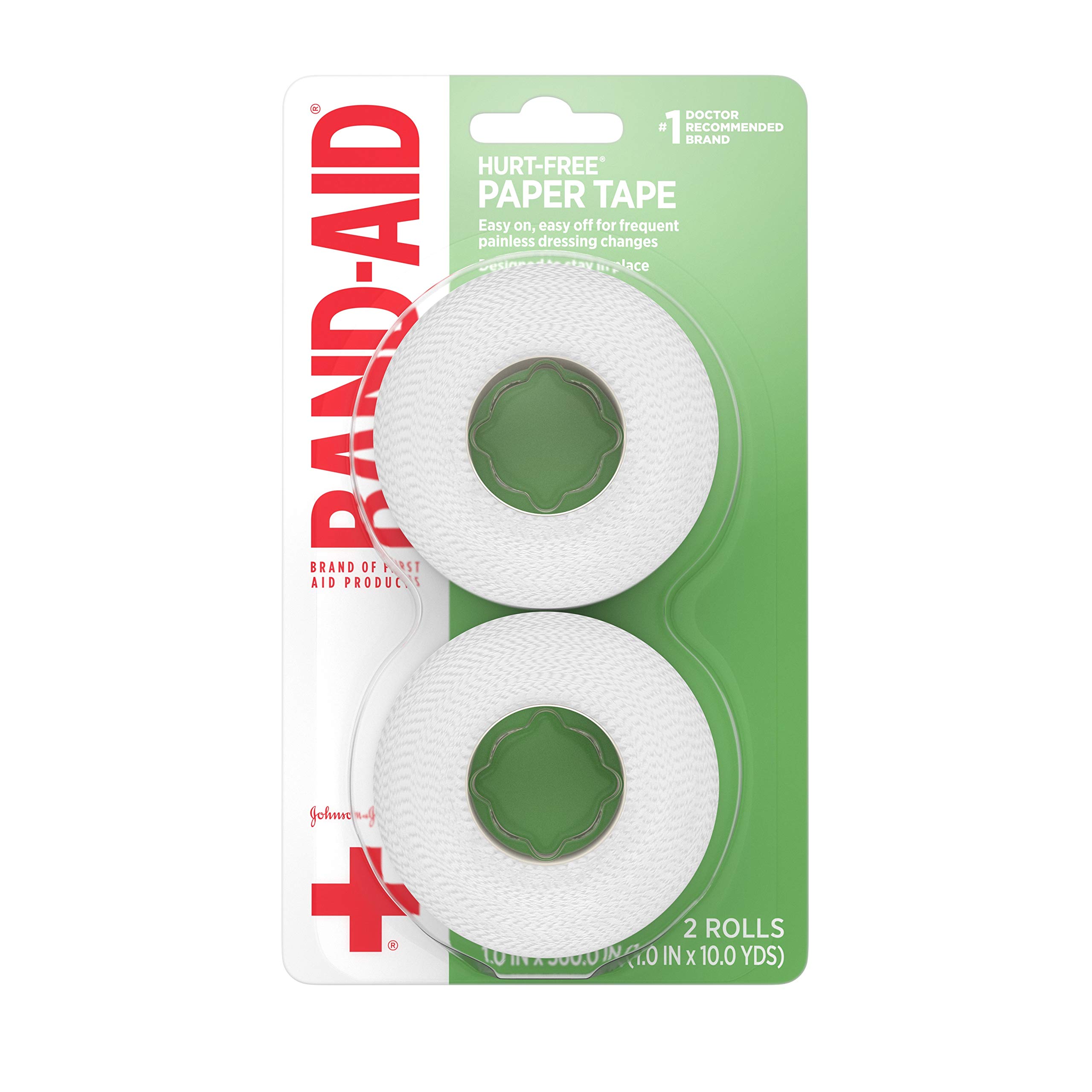 Band-Aid Brand of First Aid Products Hurt-Free Medical Adhesive Paper Tape for Wound Care, Secure Bandages, Gauze & Wound Dressings, Easy Tear, Non-Irritating, 1 Inch by 10 Yards, 2 ct