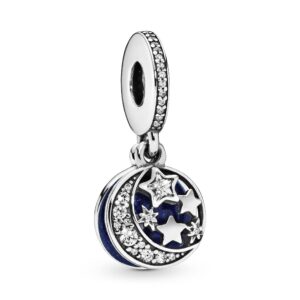 pandora jewelry moon and night sky cubic zirconia dangle charm in sterling silver, no box