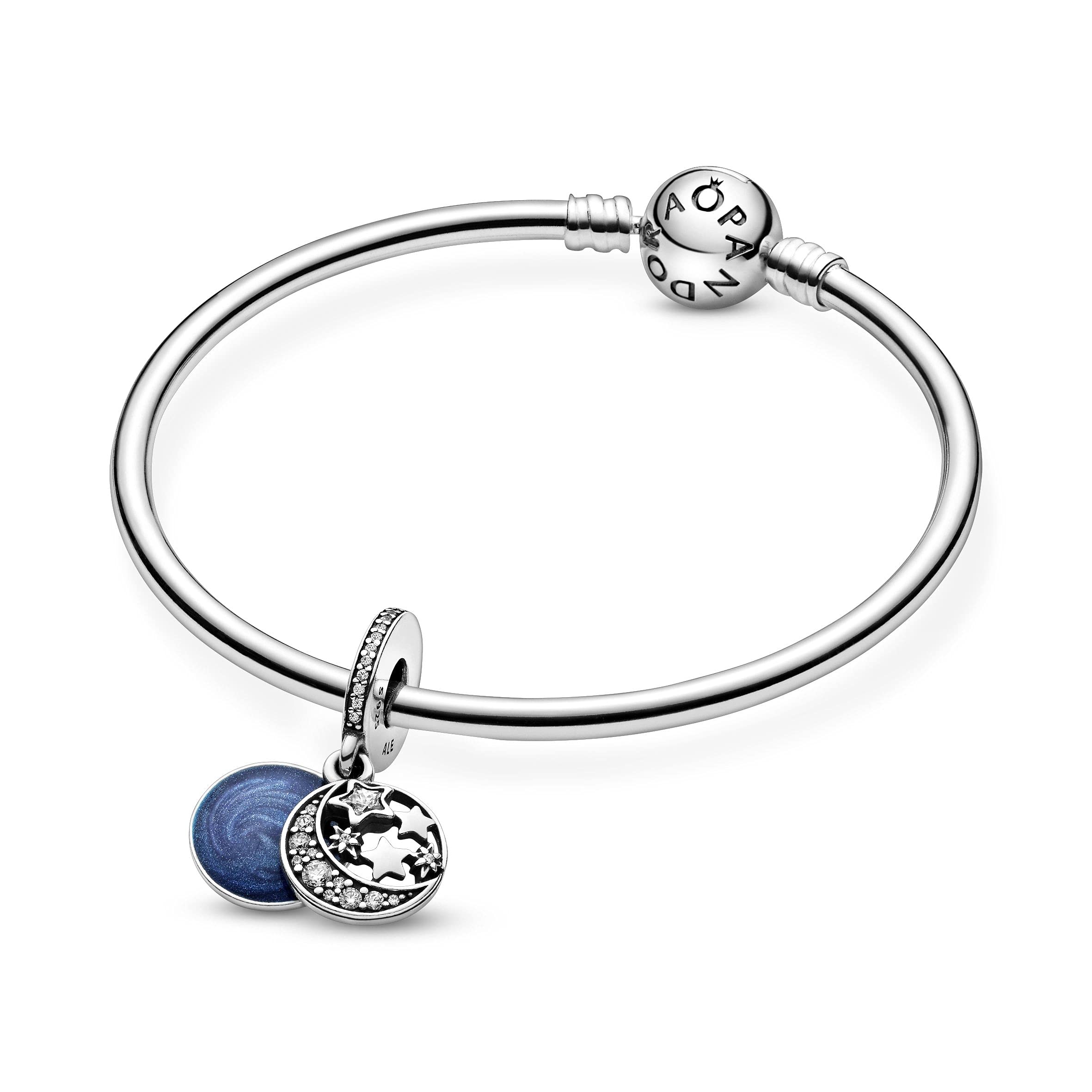 Pandora Jewelry Moon and Night Sky Cubic Zirconia Dangle Charm in Sterling Silver, No Box