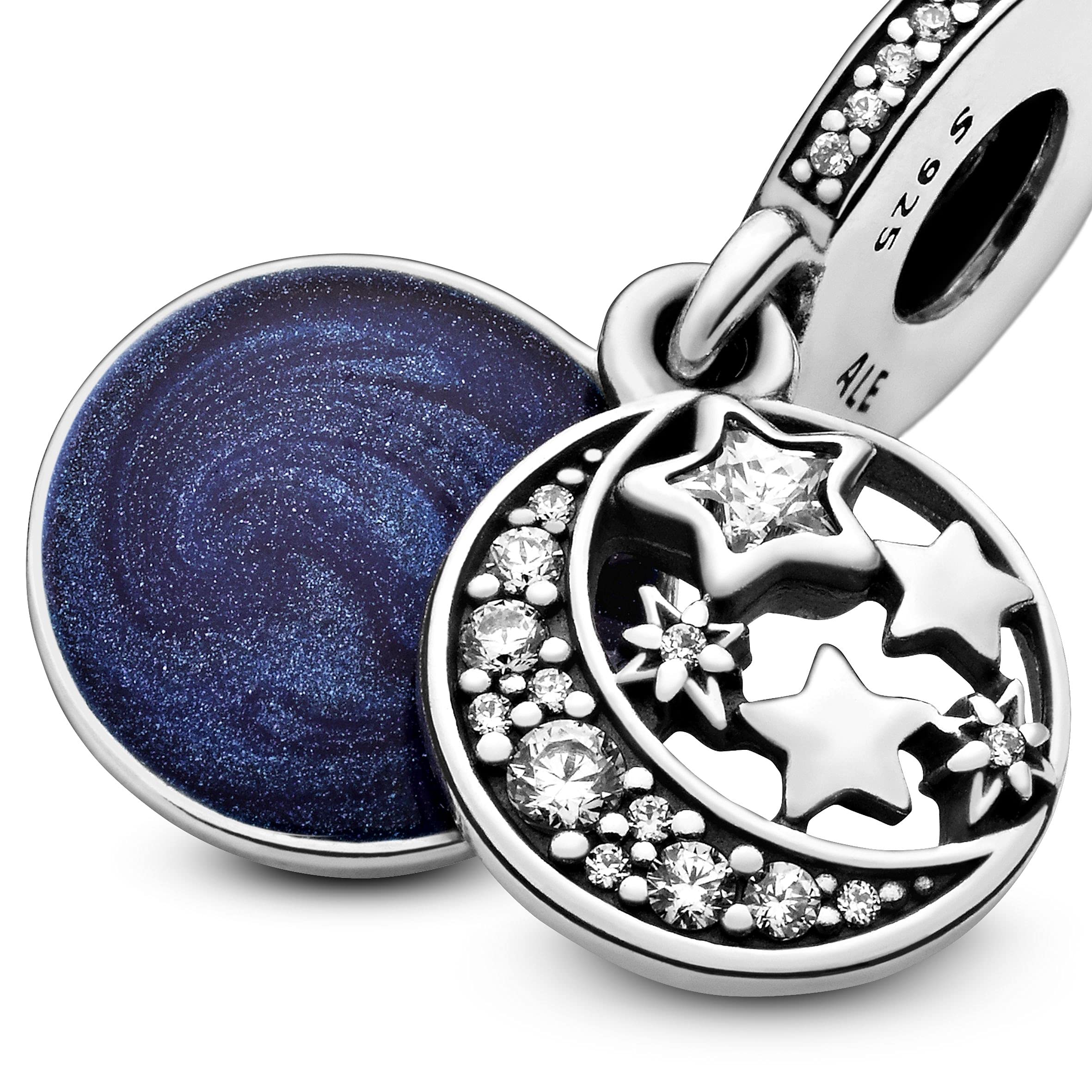 Pandora Jewelry Moon and Night Sky Cubic Zirconia Dangle Charm in Sterling Silver, No Box