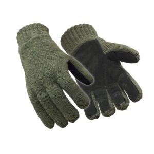 refrigiwear thinsulate insulated fleece lined 100% ragg wool leather palm gloves (green, large)