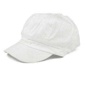 women's lightweight 100% cotton soft fit newsboy cap with elastic back - white