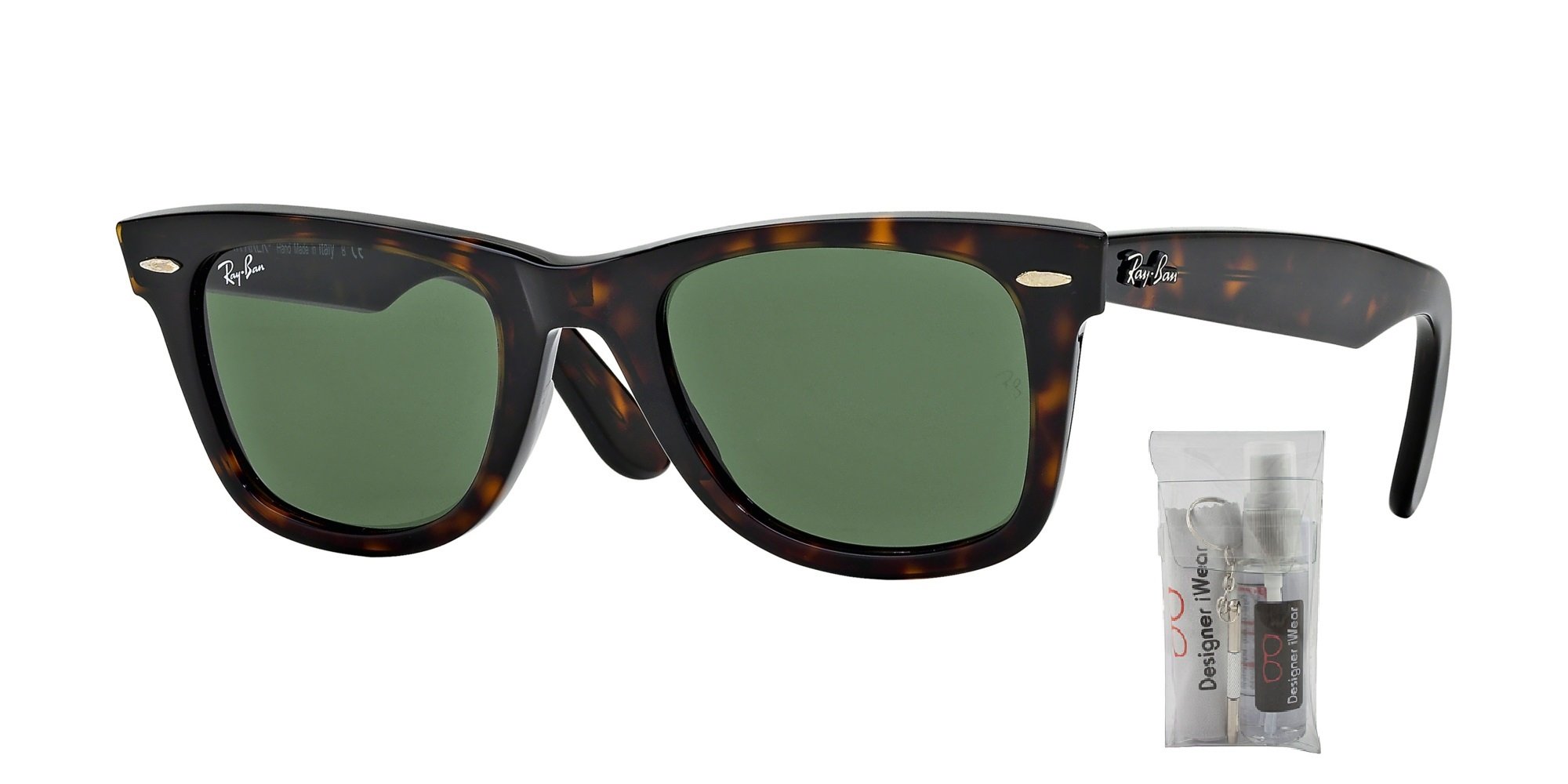 Ray-Ban RB2140 WAYFARER 902 54M Tortoise/Crystal Green Square Sunglasses for Men For Women+ BUNDLE with Designer iWear Eyewear Kit