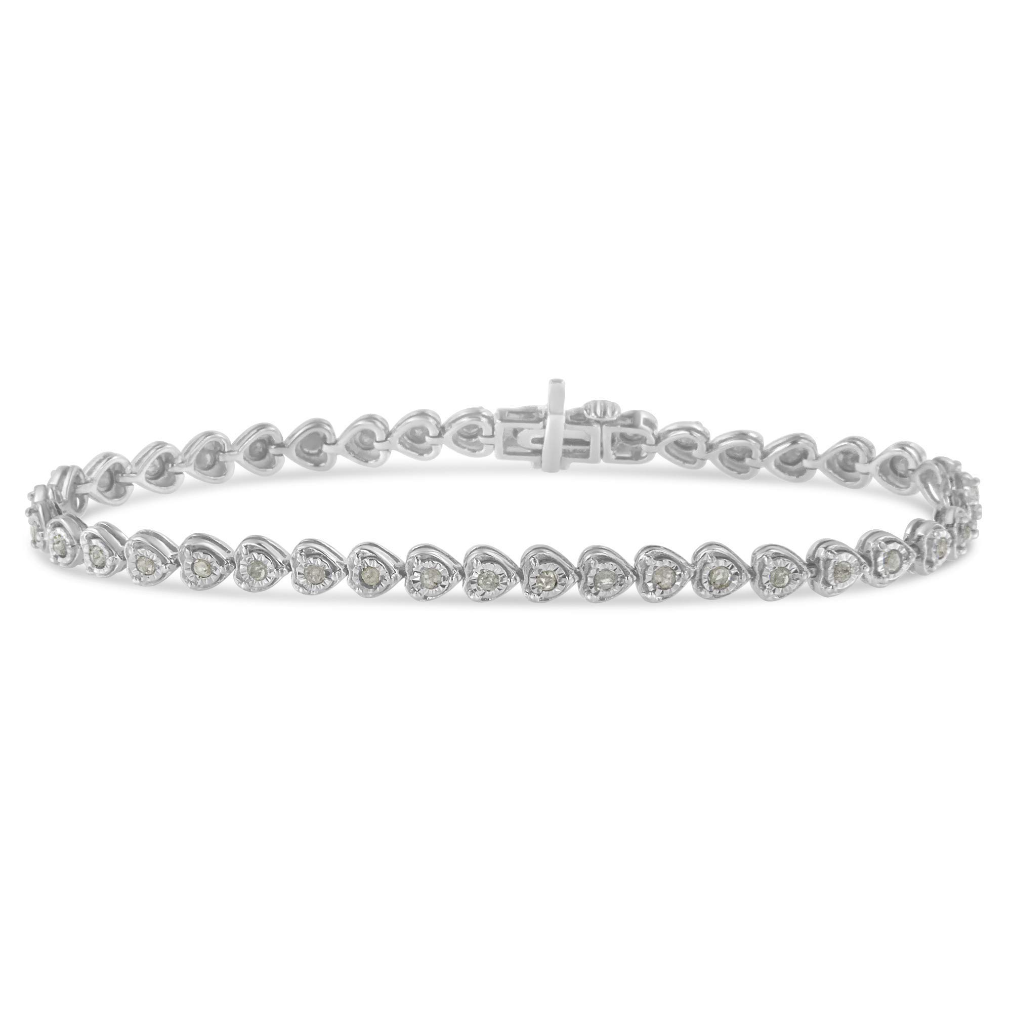 .925 Sterling Silver 1.0 Cttw Miracle Set Diamond Heart-Link 7" Tennis Bracelet (I-J Color, I2-I3 Clarity)