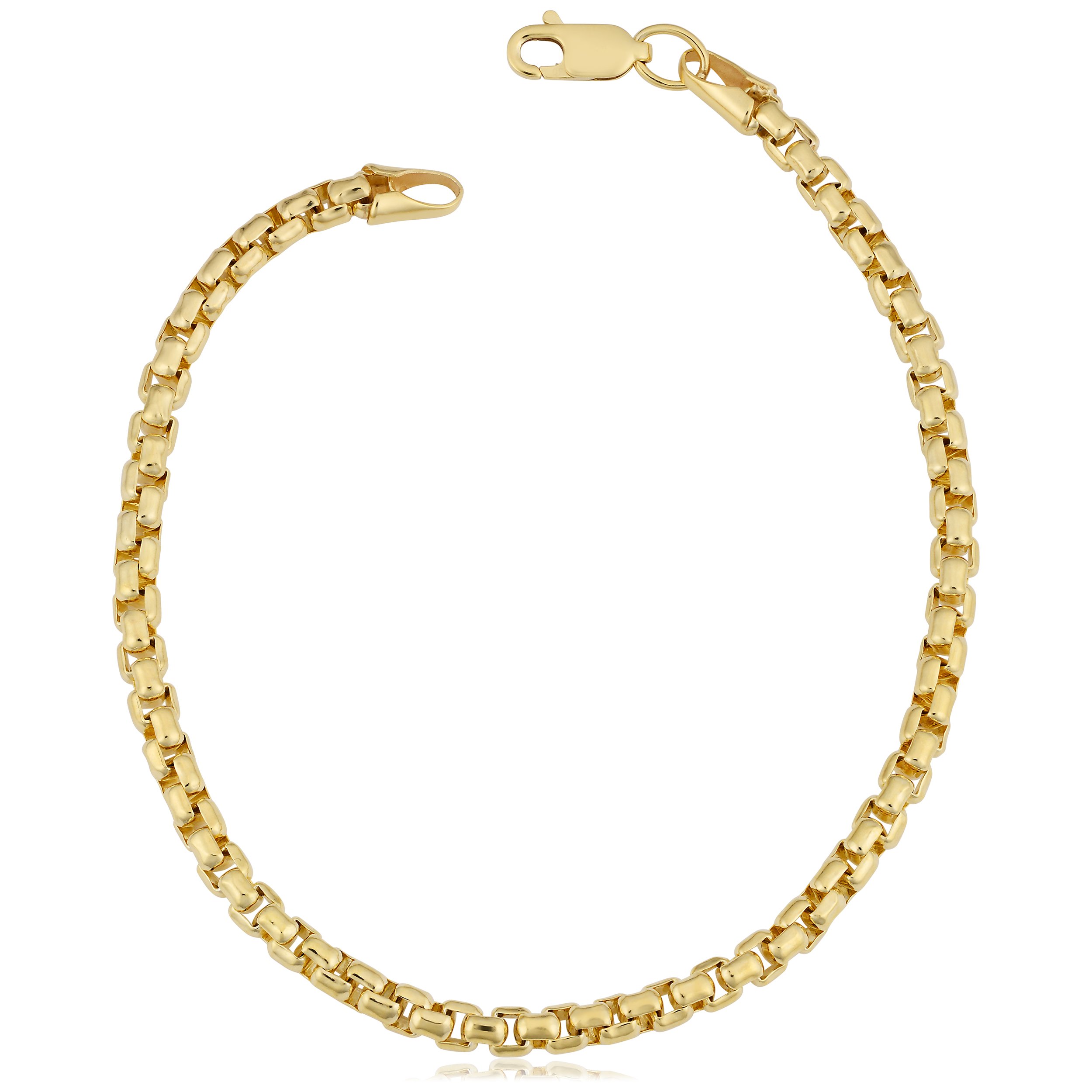 Kooljewelry 14k Yellow Gold Filled Unisex 3.5 mm Round Box Link Chain Bracelet (8.5 inch)