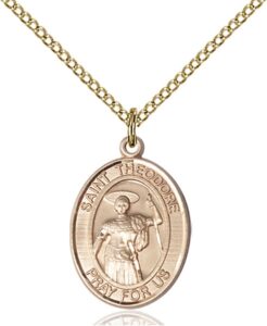 patron saints by bliss 14k gold filled saint theodore stratelates medal pendant, 3/4 inch