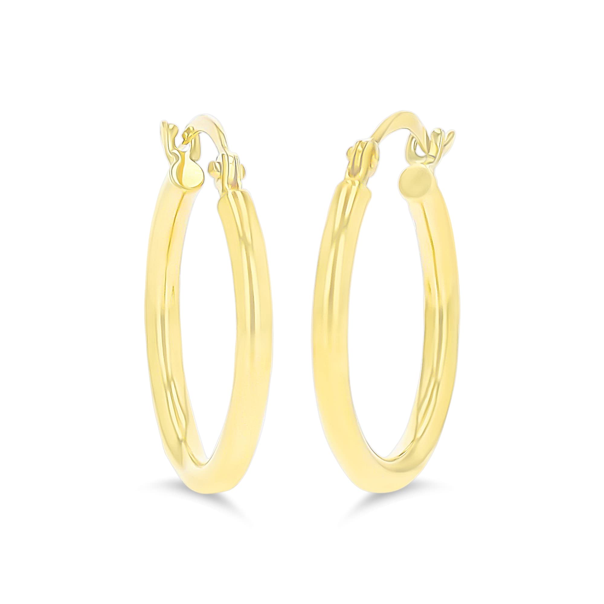 14k Yellow Gold Solid 2mm Tube Classic Polished Hoop Earrings, 2x15mm