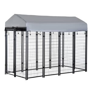 pawhut 8' x 4' x 6' dog playpen outdoor, dog kennel dog exercise pen with lockable door, water-resistant canopy, for medium and large dogs