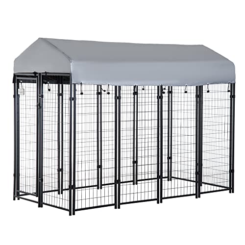 PawHut 8' x 4' x 6' Dog Playpen Outdoor, Dog Kennel Dog Exercise Pen with Lockable Door, Water-Resistant Canopy, for Medium and Large Dogs