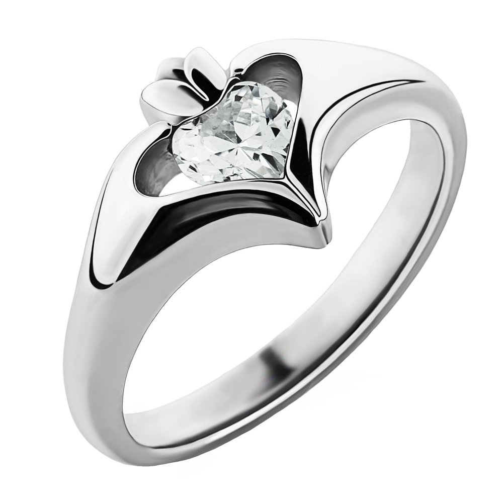 Sterling Silver White CZ ULS-16434CZ Ladies Modern Claddagh Ring (6.5)