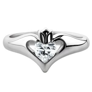 Sterling Silver White CZ ULS-16434CZ Ladies Modern Claddagh Ring (6.5)