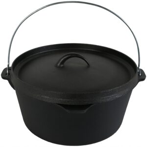 sunnydaze 8-quart pre-seasoned cast iron deep black dutch oven pot with lid and handle - camp chili, stew, and soup pot