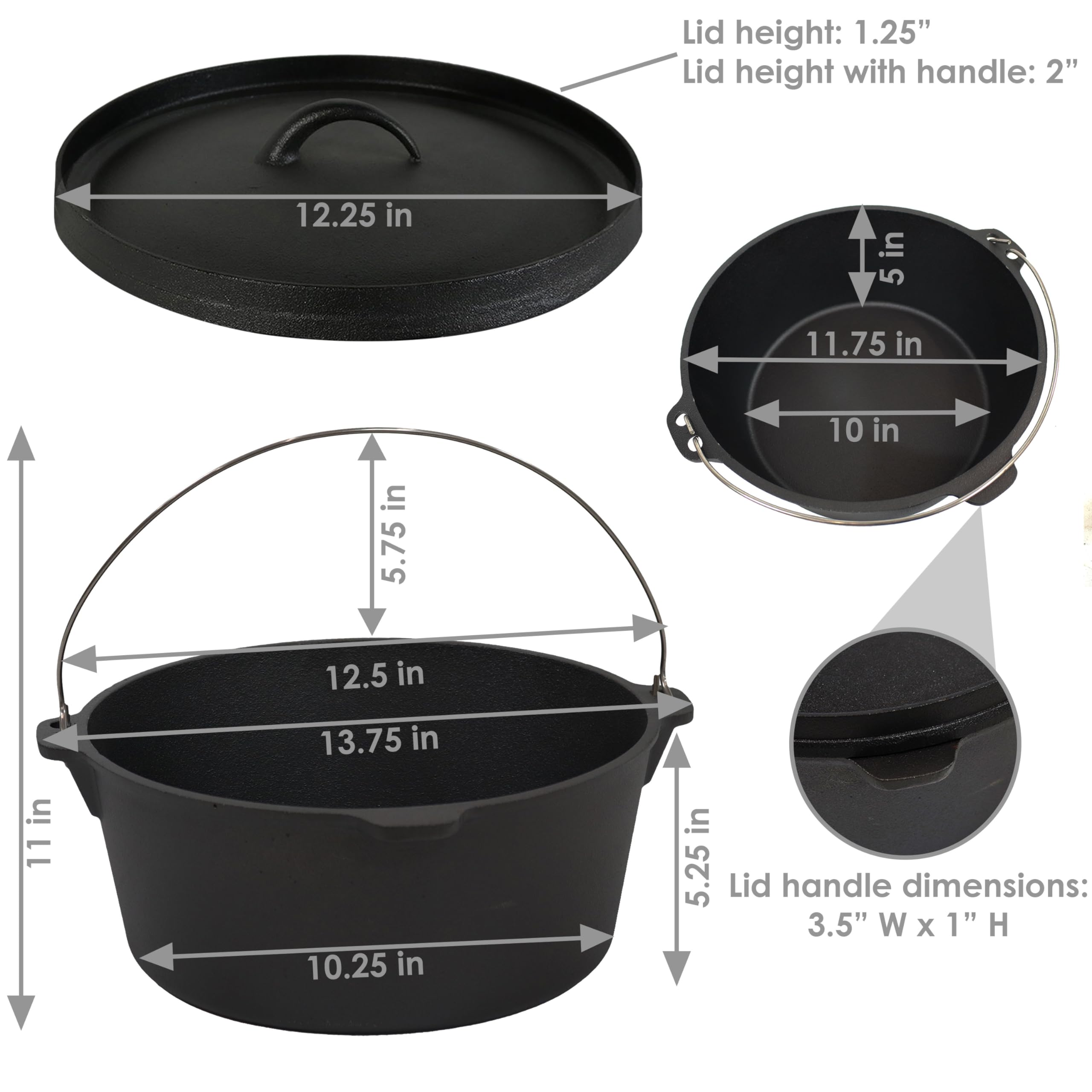 Sunnydaze 8-Quart Pre-Seasoned Cast Iron Deep Black Dutch Oven Pot with Lid and Handle - Camp Chili, Stew, and Soup Pot