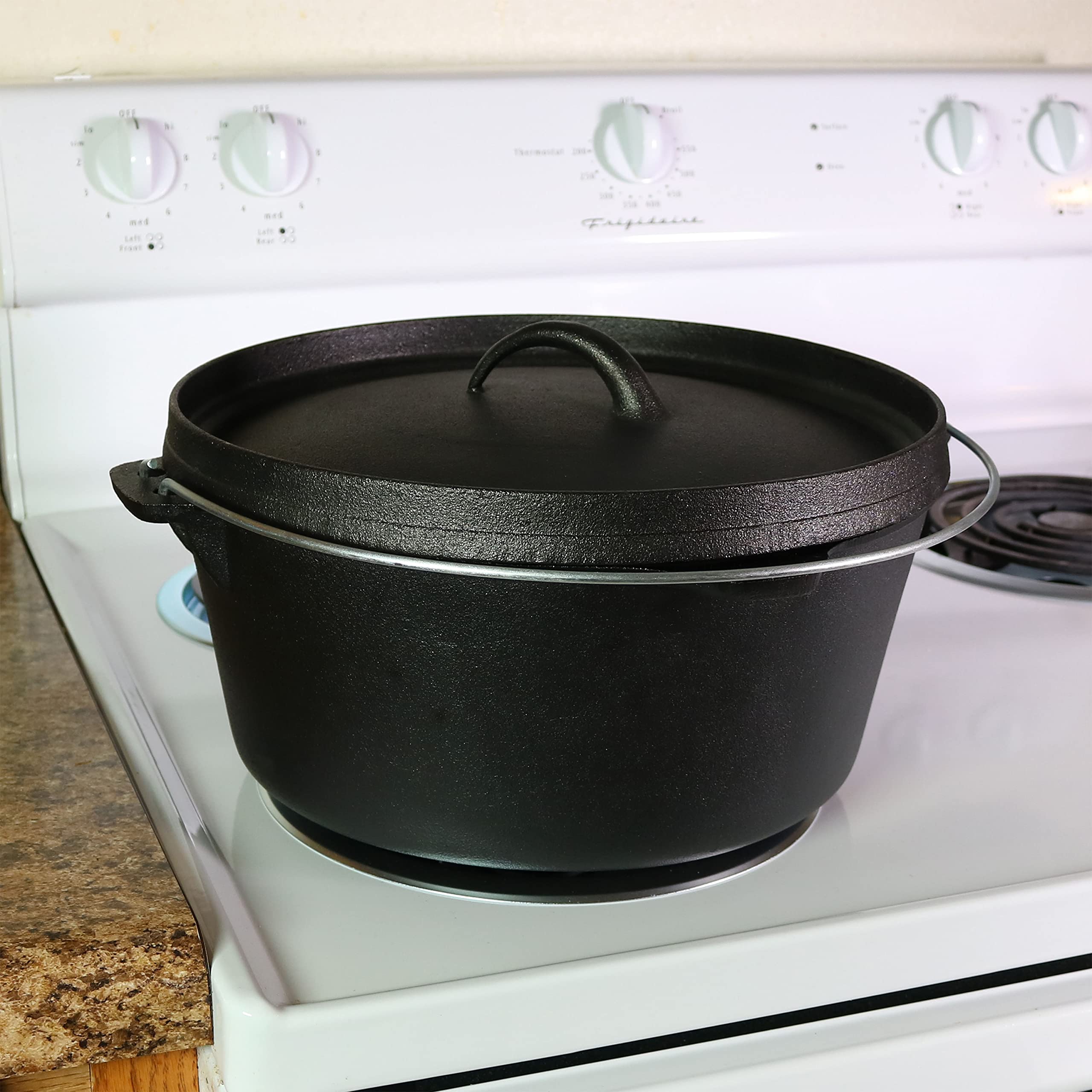 Sunnydaze 8-Quart Pre-Seasoned Cast Iron Deep Black Dutch Oven Pot with Lid and Handle - Camp Chili, Stew, and Soup Pot