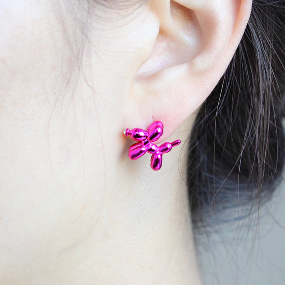 LAONATO Balloon Dog Stud Earrings (Pink)