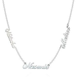 ouslier personalized sterling silver three name necklace pendant custom made with 3 names 16”-18” chain (silver)