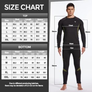 UNIQUEBELLA Men's Thermal Underwear Sets Top & Long Johns Fleece Sweat Quick Drying Thermo Base Layer Black