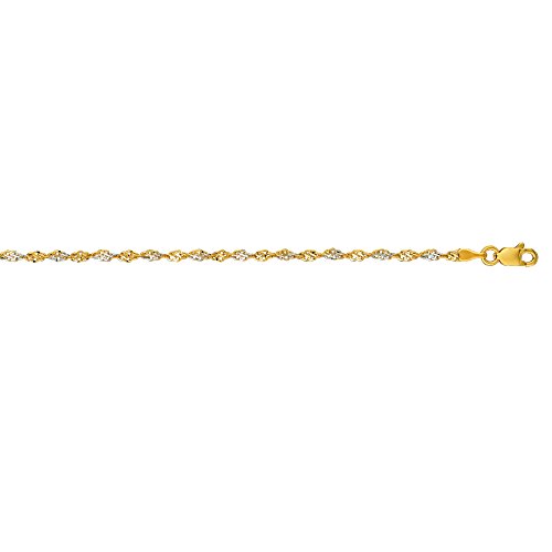 Ritastephens 14k Gold Yellow and White Two Tone Singapore Chain Necklace 1.35 mm 20 Inches