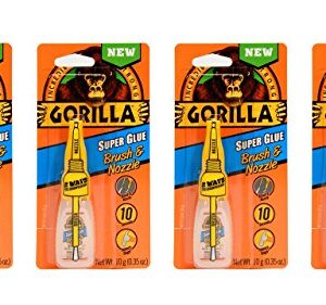 Gorilla Super Glue with Brush & Nozzle Applicator, 10 Gram, Clear, (Pack of 4)