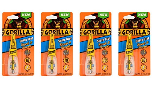 Gorilla Super Glue with Brush & Nozzle Applicator, 10 Gram, Clear, (Pack of 4)