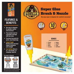 Gorilla Super Glue with Brush & Nozzle Applicator, 10 Gram, Clear, (Pack of 4)