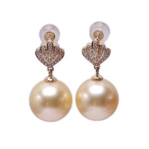 JYX Pearl Classic 14K Gold Earrings AAA Quality Genuine 11mm Round Golden South Sea Cultured Pearl Drop Earrings for Women