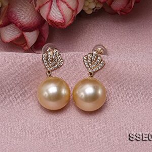 JYX Pearl Classic 14K Gold Earrings AAA Quality Genuine 11mm Round Golden South Sea Cultured Pearl Drop Earrings for Women