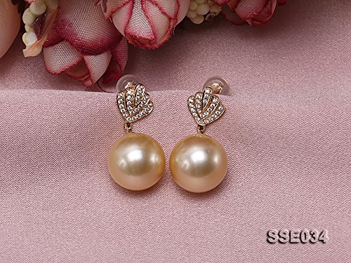 JYX Pearl Classic 14K Gold Earrings AAA Quality Genuine 11mm Round Golden South Sea Cultured Pearl Drop Earrings for Women