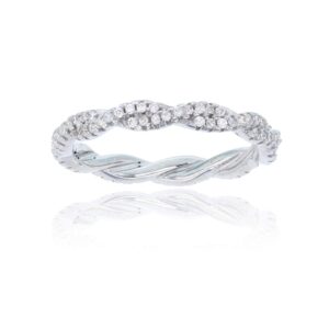 decadence sterling silver infinity twist weave eternity band stack ring for women | round pave eternity rings for women | simulated aaa stackable cubic zirconia stones | sizes 6 7 8 9