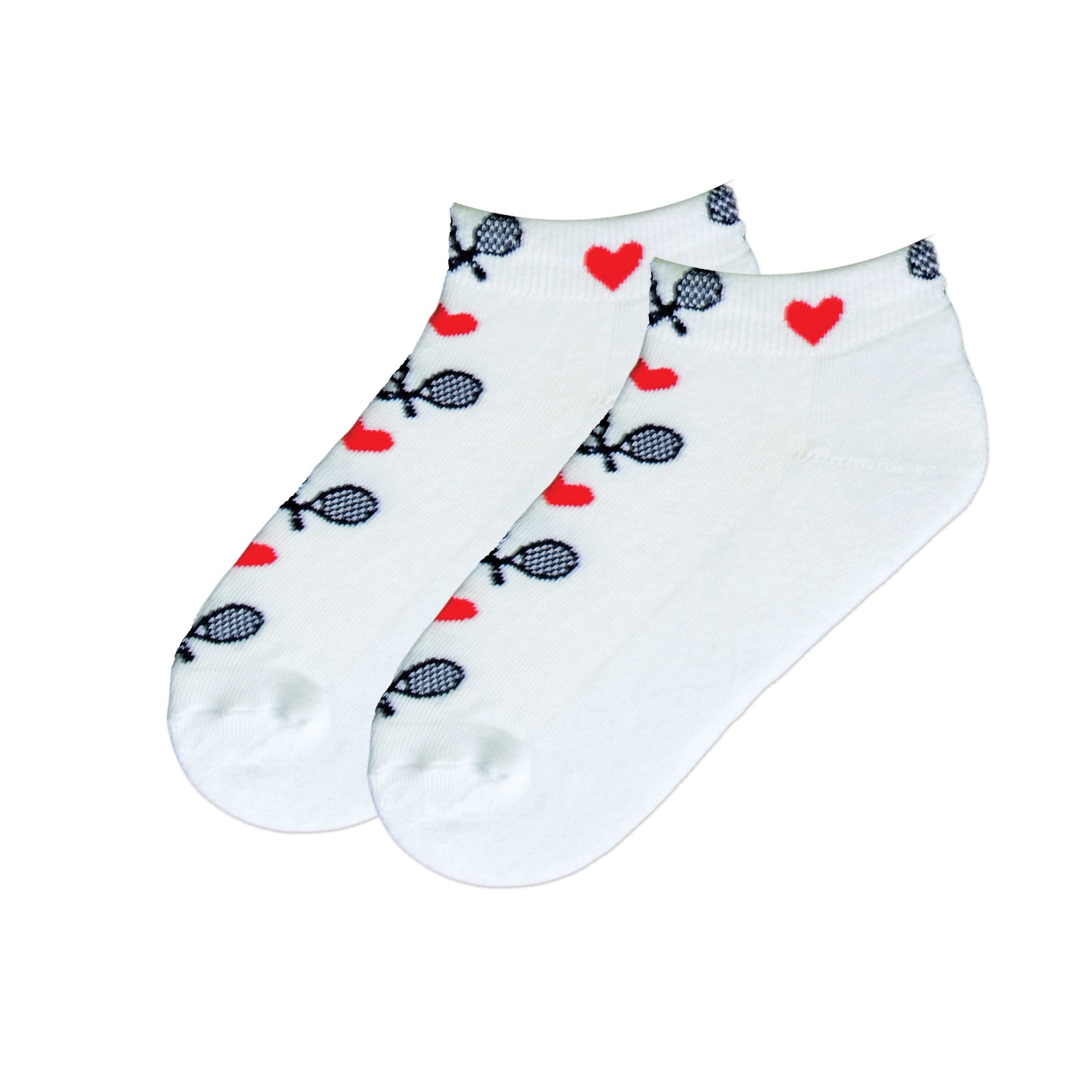 K. Bell Womens Fun Sport & Drink Low Cut - 1 Pairs Cool Cute Novelty No Show Gifts Casual Sock, Love Tennis (White), 4-10 US