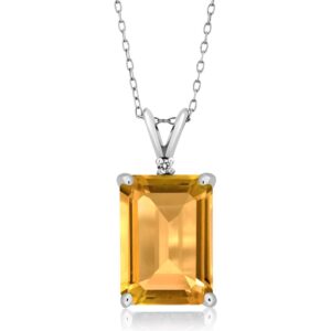 gem stone king 925 sterling silver gemstone birthstone and white diamond necklace | emerald cut 14x10mm pendant necklace for women | with 18 inch silver chain