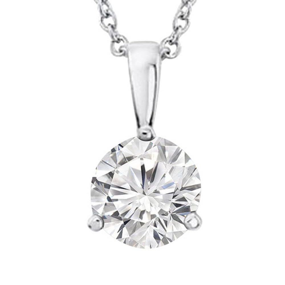 0.5 Carat 14K White Gold Round Diamond 3 Prong Solitaire Pendant Necklace J Color I2 Clarity