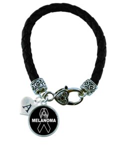 holly road custom melanoma awareness ribbon black leather bracelet gift jewelry choose initial