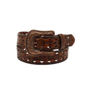 ariat women's copper buckle triangle cut out belt, brown/black, medium