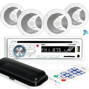 pyle marine stereo receiver speaker kit - in-dash lcd digital console built-in bluetooth & microphone 6.5” waterproof speakers (4) w/ mp3/usb/sd/aux/fm radio reader & remote control -plcdbt85mrw