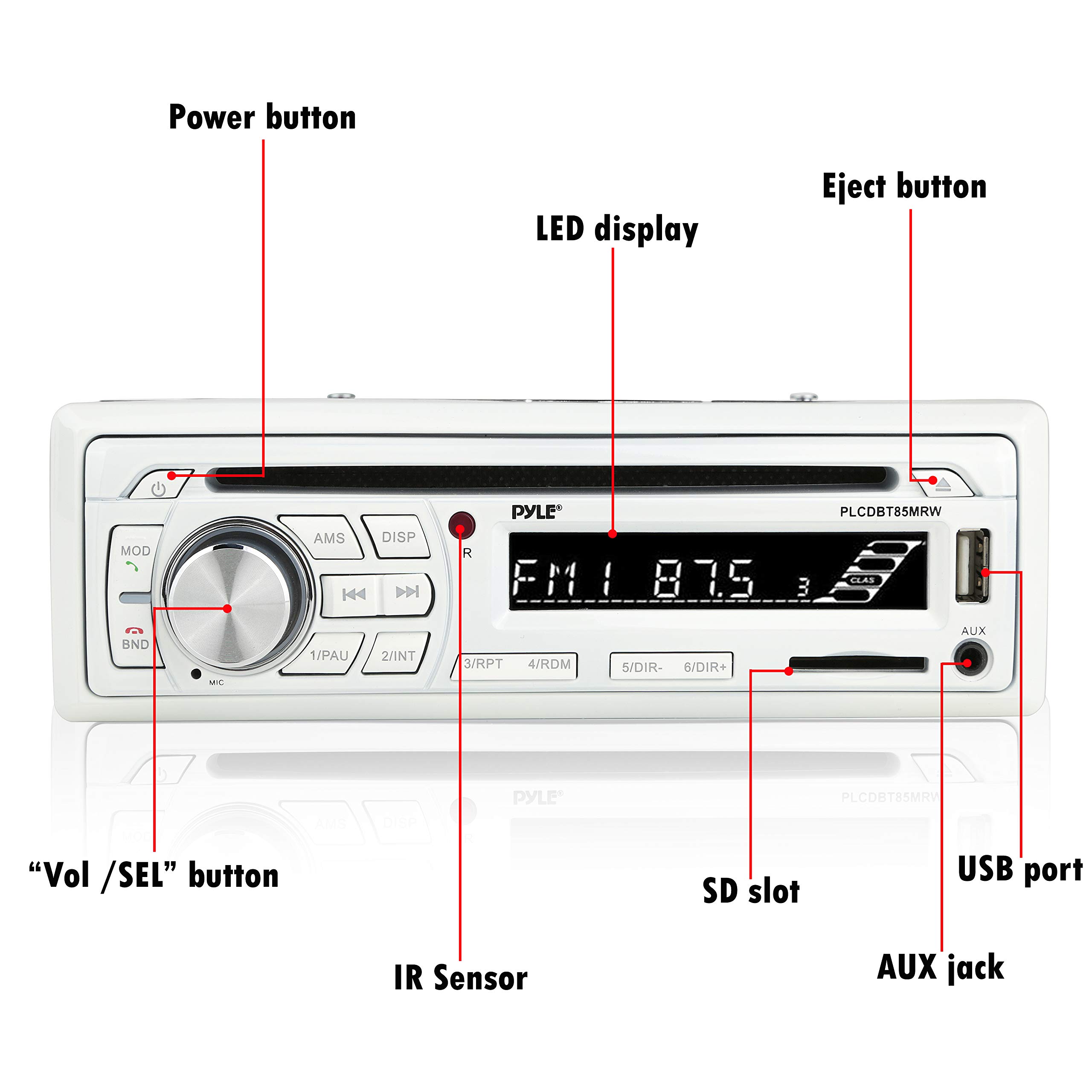 Pyle Marine Stereo Receiver Speaker Kit - In-Dash LCD Digital Console Built-in Bluetooth & Microphone 6.5” Waterproof Speakers (4) w/ MP3/USB/SD/AUX/FM Radio Reader & Remote Control -PLCDBT85MRW