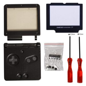 Timorn Full Parts Housing Shell Pack Replacement for GBA SP Gameboy Advance SP (Black Pack)