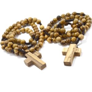 MIZZE Made for Luck TWO (2) AUTHENTIC Wooden Catholic Rosaries, Rosary Beads (Rosarios Catolicos) Necklace from Bethlehem Olive Wood Christian Prayer Beads - in Natural Cotton Rosary Pouch