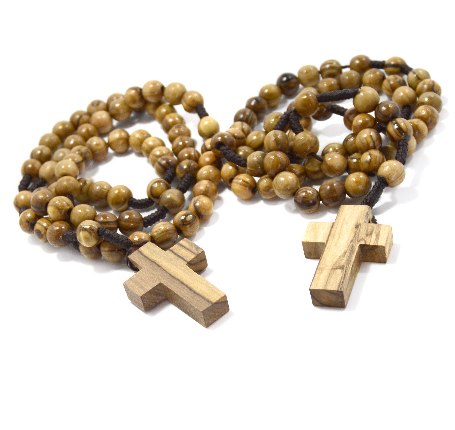 MIZZE Made for Luck TWO (2) AUTHENTIC Wooden Catholic Rosaries, Rosary Beads (Rosarios Catolicos) Necklace from Bethlehem Olive Wood Christian Prayer Beads - in Natural Cotton Rosary Pouch