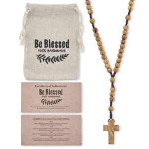 MIZZE Made for Luck TWO (2) AUTHENTIC Wooden Catholic Rosaries, Rosary Beads (Rosarios Catolicos) Necklace from Bethlehem Olive Wood Christian Prayer Beads - in Natural Cotton Rosary Pouch