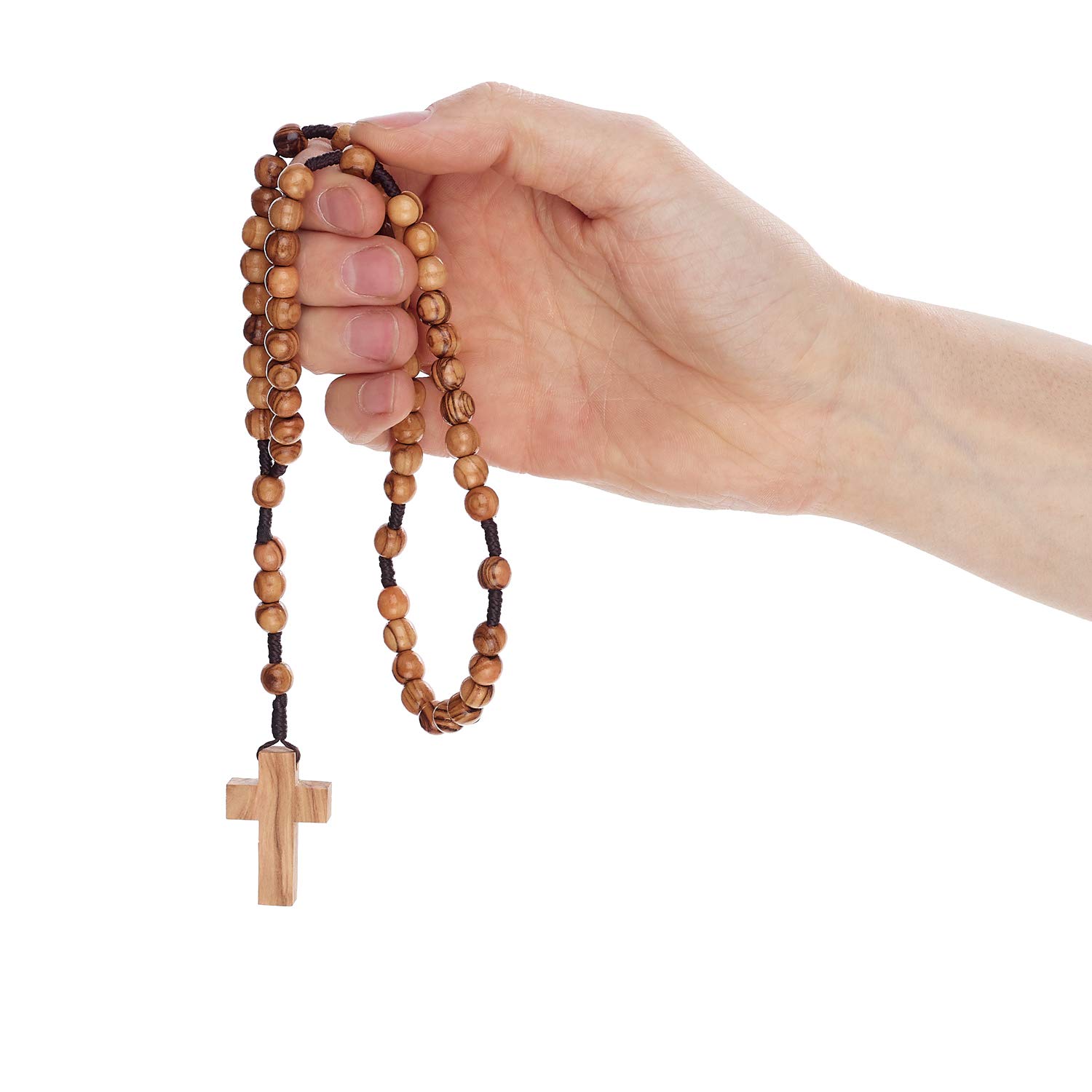 MIZZE Made for Luck TWO (2) AUTHENTIC Wooden Catholic Rosaries, Rosary Beads (Rosarios Catolicos) Necklace from Bethlehem Olive Wood Christian Prayer Beads - in Natural Cotton Rosary Pouch