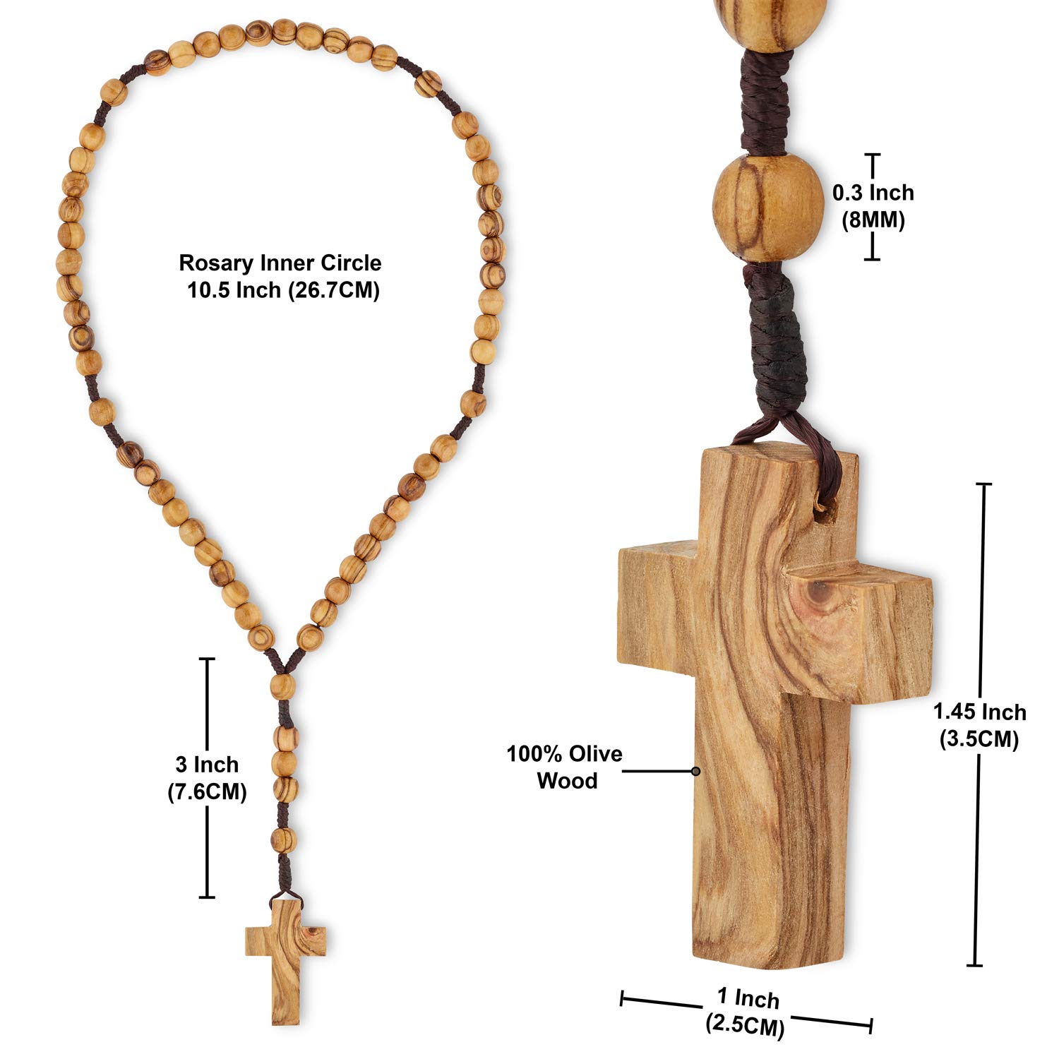 MIZZE Made for Luck TWO (2) AUTHENTIC Wooden Catholic Rosaries, Rosary Beads (Rosarios Catolicos) Necklace from Bethlehem Olive Wood Christian Prayer Beads - in Natural Cotton Rosary Pouch