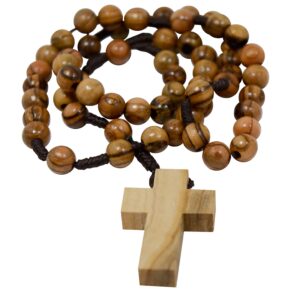 MIZZE Made for Luck TWO (2) AUTHENTIC Wooden Catholic Rosaries, Rosary Beads (Rosarios Catolicos) Necklace from Bethlehem Olive Wood Christian Prayer Beads - in Natural Cotton Rosary Pouch