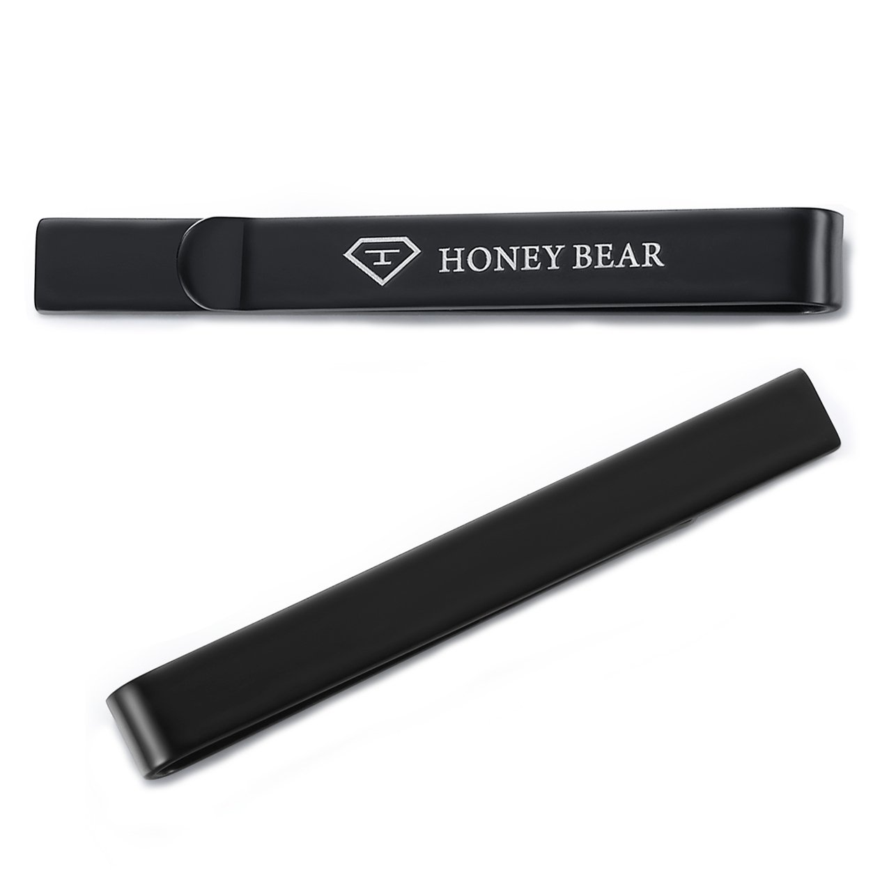 HONEY BEAR Mens Tie Clip Bar Normal Size Steel for Business Wedding Gift 5.4cm Black