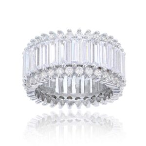 sterling silver cubic zirconia round & baguette eternity ring, size 6